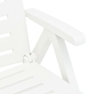 vidaXL Weather-Resistant Folding Sun Lounger, Plastic Outdoor Lounger, White, Suitable for Patio/Garden, with Adjustable Backrest & No Assembly Required