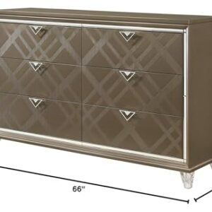 Acme Skylar 6-Drawers Wood Bedroom Dresser with Acrylic Legs in Dark Champagne