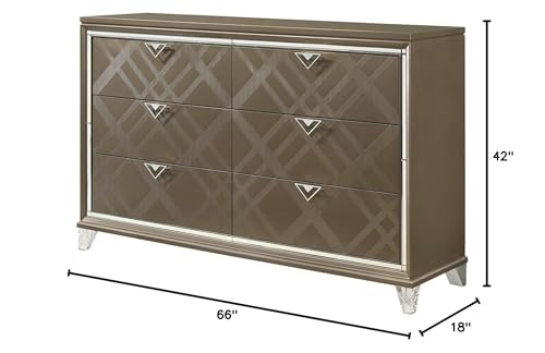 Acme Skylar 6-Drawers Wood Bedroom Dresser with Acrylic Legs in Dark Champagne