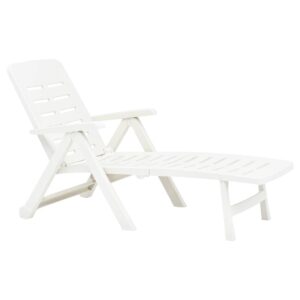 vidaXL Weather-Resistant Folding Sun Lounger, Plastic Outdoor Lounger, White, Suitable for Patio/Garden, with Adjustable Backrest & No Assembly Required