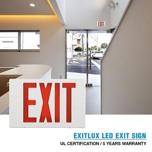 EXITLUX 1 Pack UL Listed -Red Led Exit Sign with Emergency Lights&Battery Backup Operated Powered Exit Lights Exit -Double Face-120-277VAC Fire Exit Signs Lighting for Room,Street,Window.Stairs.