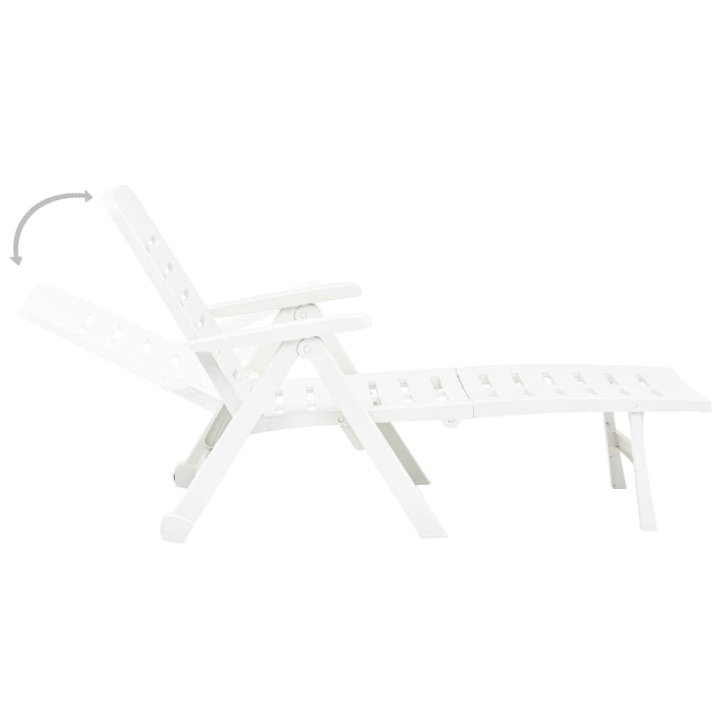 vidaXL Weather-Resistant Folding Sun Lounger, Plastic Outdoor Lounger, White, Suitable for Patio/Garden, with Adjustable Backrest & No Assembly Required