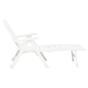 vidaXL Weather-Resistant Folding Sun Lounger, Plastic Outdoor Lounger, White, Suitable for Patio/Garden, with Adjustable Backrest & No Assembly Required