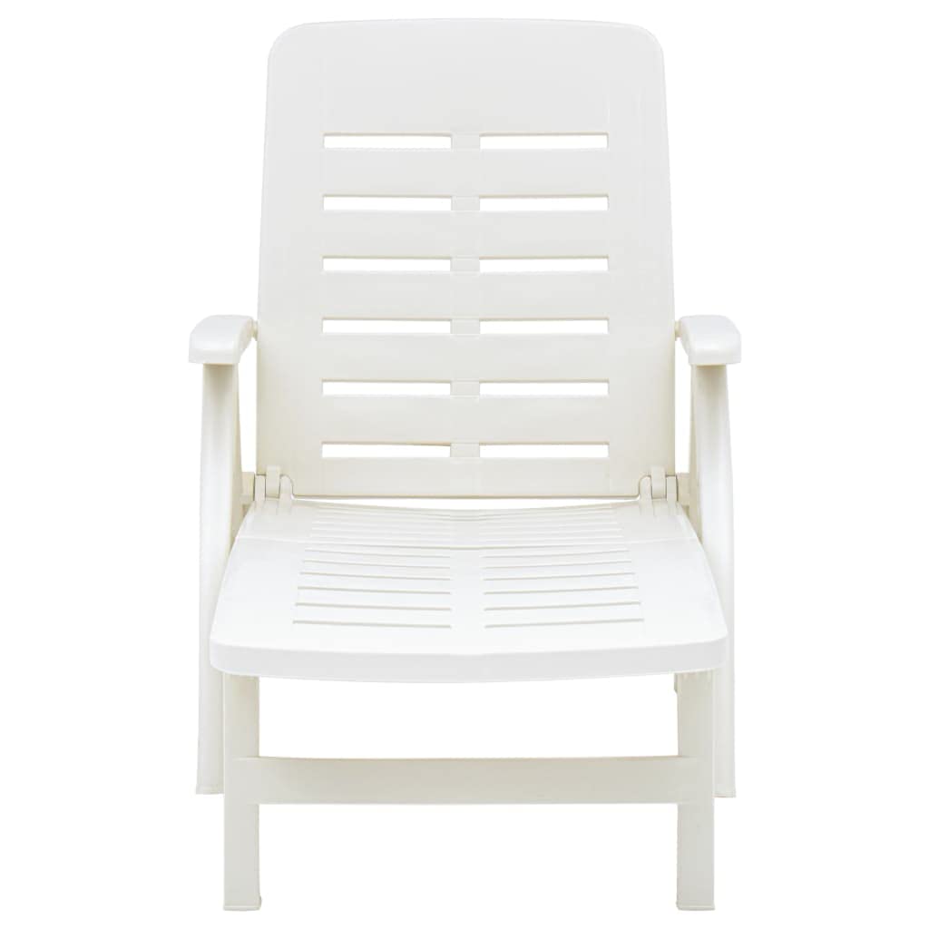 vidaXL Weather-Resistant Folding Sun Lounger, Plastic Outdoor Lounger, White, Suitable for Patio/Garden, with Adjustable Backrest & No Assembly Required