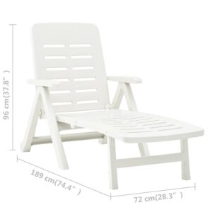 vidaXL Weather-Resistant Folding Sun Lounger, Plastic Outdoor Lounger, White, Suitable for Patio/Garden, with Adjustable Backrest & No Assembly Required