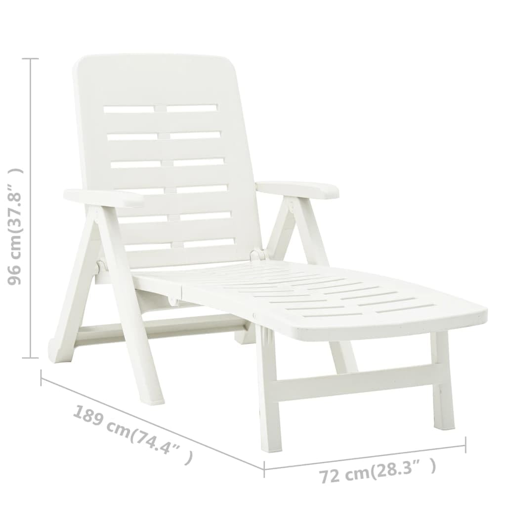 vidaXL Weather-Resistant Folding Sun Lounger, Plastic Outdoor Lounger, White, Suitable for Patio/Garden, with Adjustable Backrest & No Assembly Required