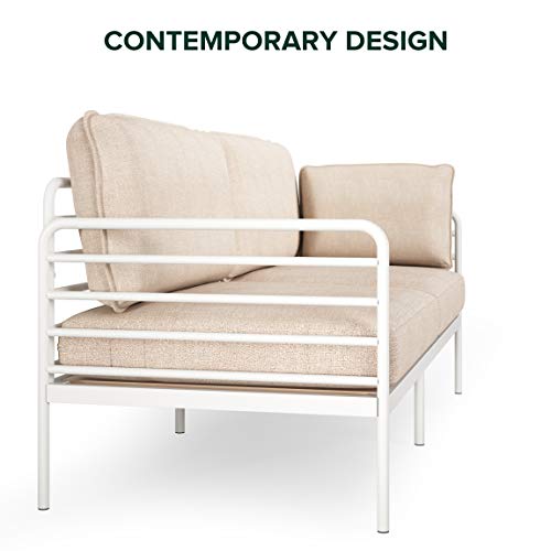 ZINUS Ellen White Metal Loveseat, Steel Framework with Upholstered Cushions, Easy Assembly