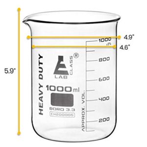 EISCO Heavy Duty Beaker, 1000ml - 5mm Thick, Uniform Walls - Superior Durability & Chemical Resistance - White Graduations - Borosilicate 3.3 Glass