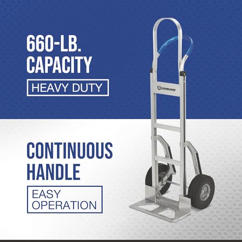 Strongway Continuous Handle Aluminum Hand Truck/Stair Skid Moving Dolly - 660-Lb. Capacity, 18in. Wide Toe Plate, 10in. Polyurethane Wheels, 54in. High