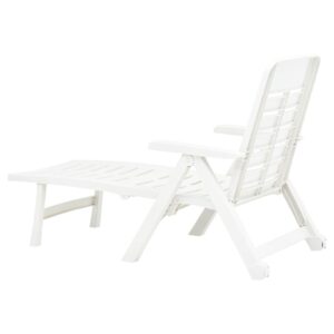 vidaXL Weather-Resistant Folding Sun Lounger, Plastic Outdoor Lounger, White, Suitable for Patio/Garden, with Adjustable Backrest & No Assembly Required