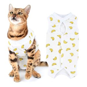 zunea cat surgery recovery suit for abdominal wounds soft cotton skin diseases clothes after surgery wear cone e-collar alternative clothing kitten surgical pajama for anti licking banana m