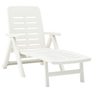 vidaxl weather-resistant folding sun lounger, plastic outdoor lounger, white, suitable for patio/garden, with adjustable backrest & no assembly required