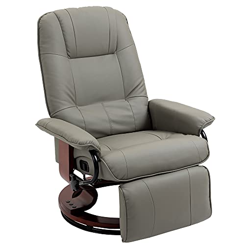 HOMCOM Faux Leather Manual Recliner, Adjustable Swivel Lounge Chair with Footrest, Armrest and Wrapped Wood Base for Living Room, Gray