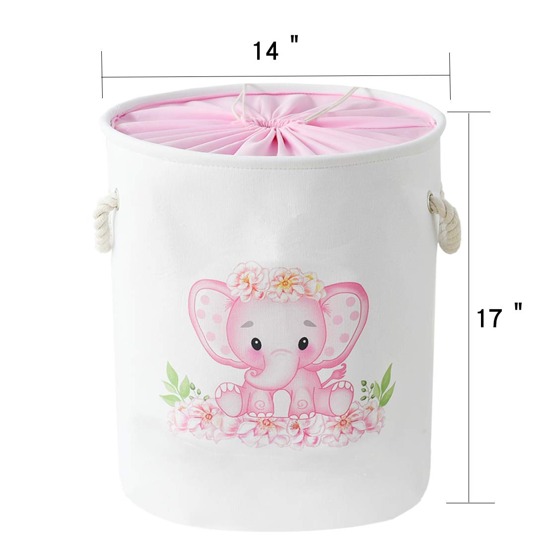 INough Baby Basket Pink Hamper Large Kids Hamper Baby Laundry Hamper for Nursery Girl, Girls Laundry Basket for Kids, Baby Dirty Clothes Basket Collapsible Kids Clothes Hamper for Laundry Kidsroom