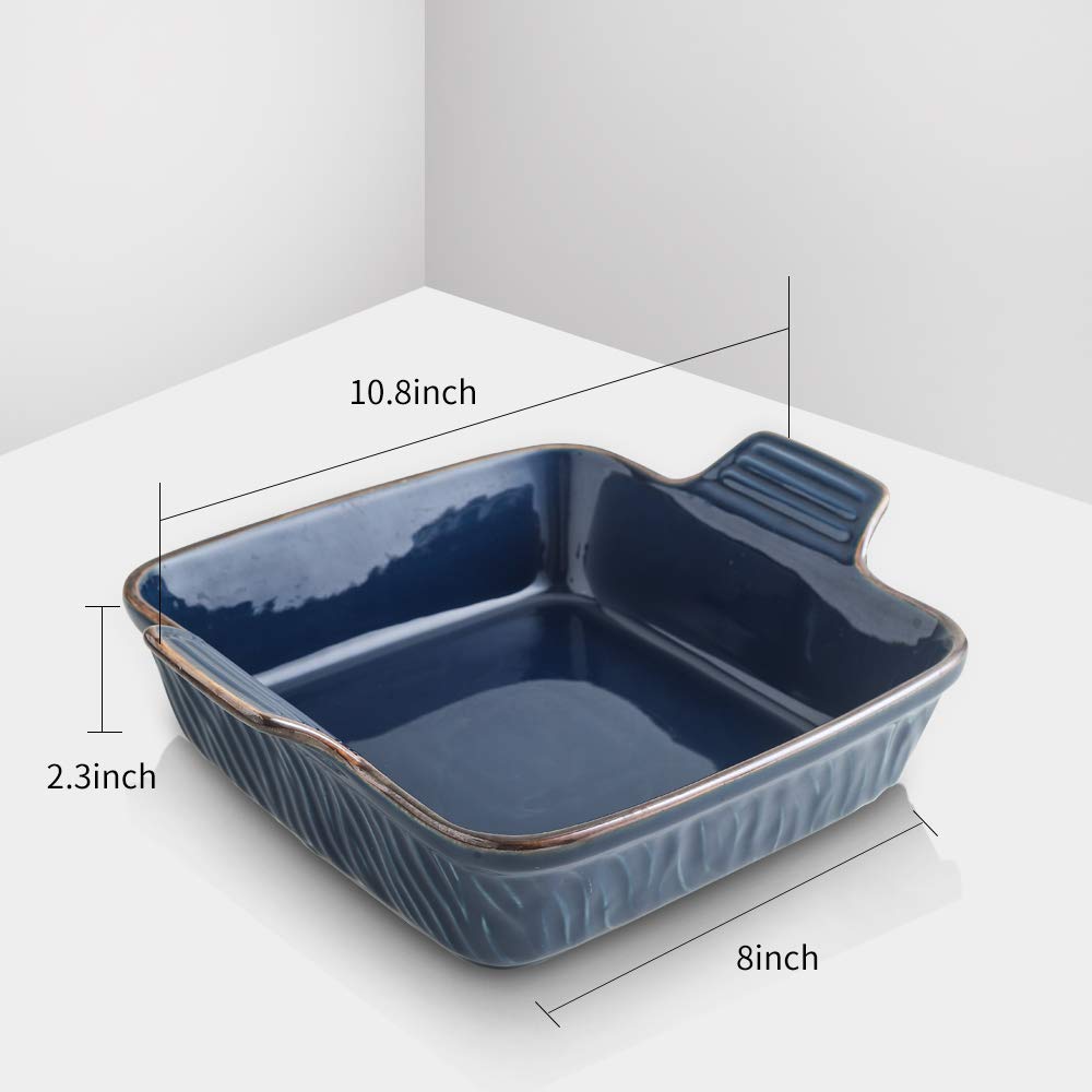 KOOV Ceramic Bakeware, 8x8 Baking Dish, Square Baking Pan, Ceramic Baking Dish, Brownie Pans for Cake Dinner, Kitchen, Texture Series (Aegean)