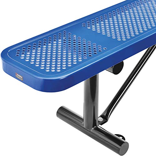 Global Industrial 72" Perforated Metal Outdoor Flat Bench, Blue