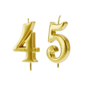 mart 45th birthday candles,gold number 45 cake topper for birthday decorations