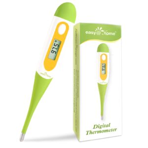 digital oral thermometer for adult and kid, easy@home accurate fast reading body temperature thermometer for oral and underarm measurement with fever alarm，emt-021b-green