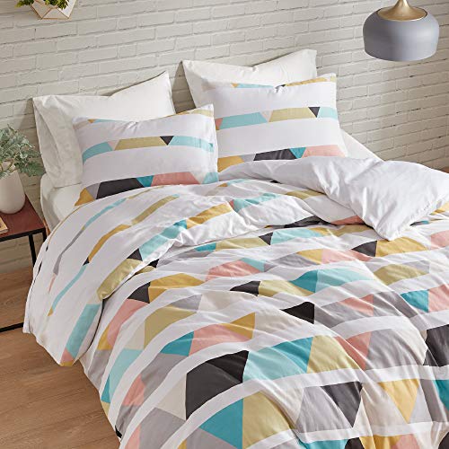 INTELLIGENT DESIGN Reversible 100% Cotton Sateen Duvet - Breathable Comforter Cover, Modern All Season Bedding Set with Sham (Insert Excluded), Storke, Colorful Stripes King/Cal King