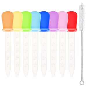 benvo 8 pack liquid dropper silicone and plastic droppers pipettes with bulb tip eye dropper 5ml for gummy bear mold and candy molds gelatin maker, oil science, crafts projects (with cleaning brush)