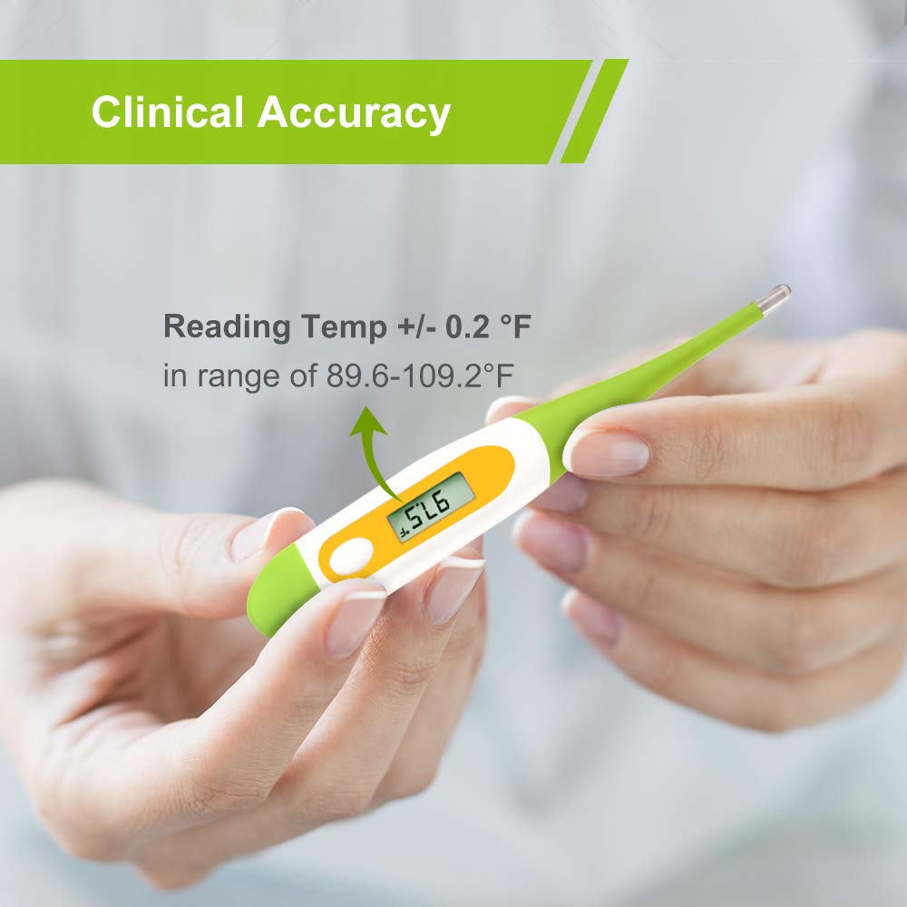 Digital Oral Thermometer for Adult and Kid, Easy@Home Accurate Fast Reading Body Temperature Thermometer for Oral and Underarm Measurement with Fever Alarm，EMT-021B-Green