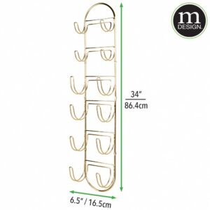 mDesign Steel Wall Mount Towel Rack with 6 Compartments - Towel Holder and Towel Storage Shelf Organizer for Bathroom, Powder Room - Concerto Collection - Soft Brass