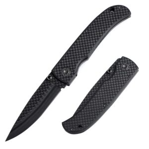 cool hand 4.25" carbon fiber folding knife, w/ 3.25" carbon fiber blade, liner lock mechanism, w/pocket clip, edc pocket knives, super light 1.6 oz