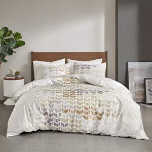 Inspire by INTELLIGENT DESIGN Reversible 100% Cotton Sateen Duvet - Breathable Comforter Cover, Modern All Season Bedding Set with Sham (Insert Excluded), Cape, Chevron Grey Full/Queen(90"x90")