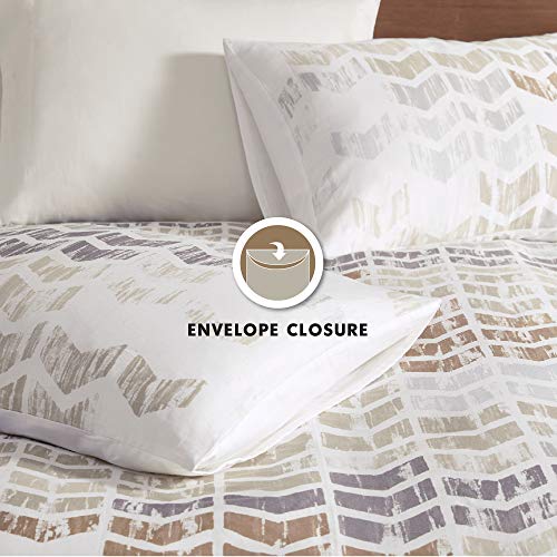 Inspire by INTELLIGENT DESIGN Reversible 100% Cotton Sateen Duvet - Breathable Comforter Cover, Modern All Season Bedding Set with Sham (Insert Excluded), Cape, Chevron Grey Full/Queen(90"x90")