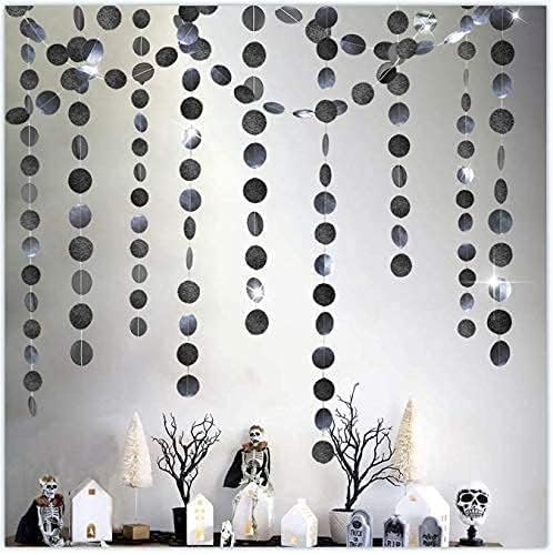 Cheerland Glitter Charcoal Grey Black Circle Garland Kit Halloween Party Decoration Hanging Polka Dots Streamer Backdrop Banner Birthday Wedding Retirement New Years NYE Bachelorette Bridal Shower