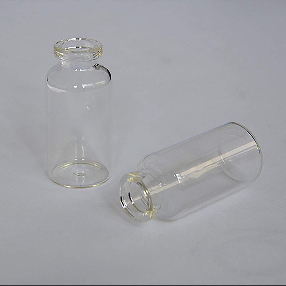 LabZhang 100pcs 10ml Vials-Glass Clear Bottom Headspace Vial with Plastic-Aluminum Flip Off Caps and Rubber Stoppers,Transparent Glass Headspace Vials,10ml Capacity（Transparent）