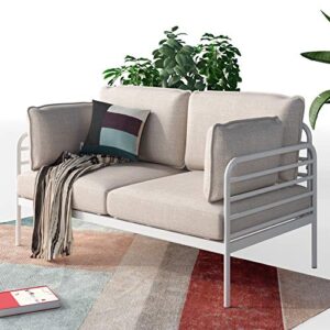 zinus ellen white metal loveseat, steel framework with upholstered cushions, easy assembly