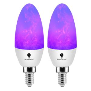 2 pack e12 flame bulb led purple fire bulbs - decorative flickering bulbs 3 mode 3w candelabra candle purple light bulb for chandelier vintage lighting halloween bulbs