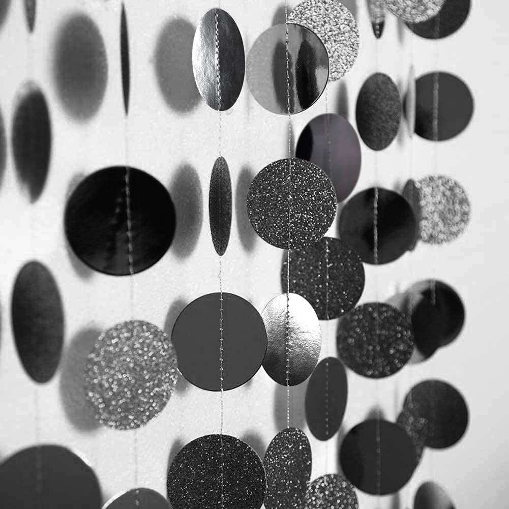 Cheerland Glitter Charcoal Grey Black Circle Garland Kit Halloween Party Decoration Hanging Polka Dots Streamer Backdrop Banner Birthday Wedding Retirement New Years NYE Bachelorette Bridal Shower