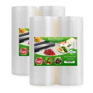 surpoxyloc (total 200 feet) 4 pack 11x50 vacuum sealer bags rolls with bpa free and puncture prevention, seal a meal bags rolls work with any types sealer machine,great for sous vide cooking