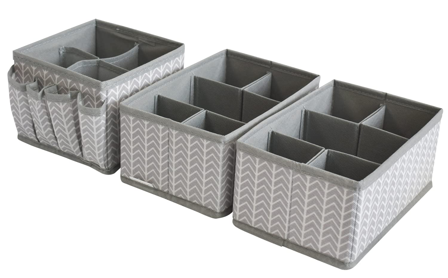 VERONLY Cosmetic Storage Bins Makeup Organizer, Adjustable Multifunction Storage Box Desk Drawer Divider for Makeup Brushes, Bathroom Countertop or Dresser, Set of 3 (Grey)