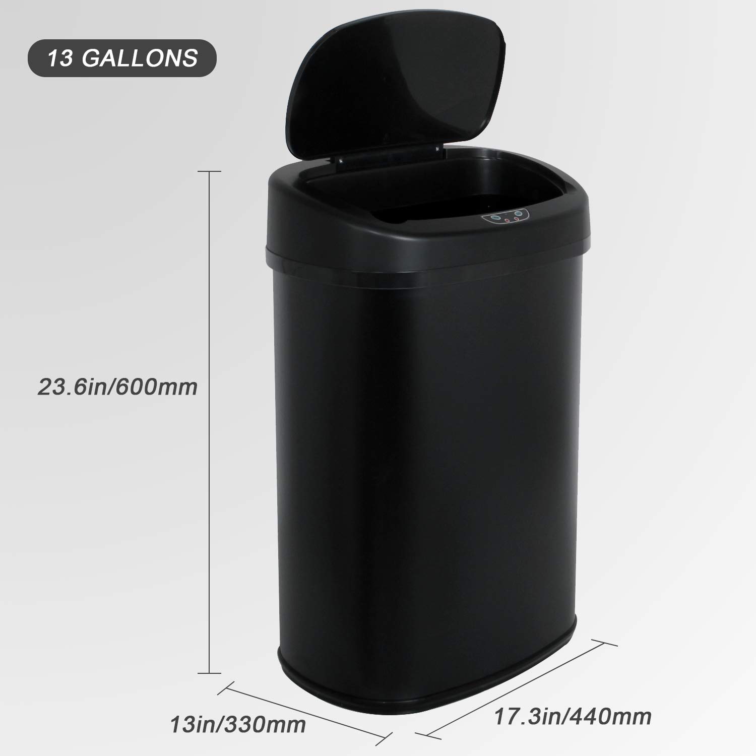 Vnewone Kitchen Trash Can Garbage 13 Gallon Waste Bin for Home Office Bedroom Stainless Steel Automatic Touch Free High-Capacity, 50 Liter (Black)