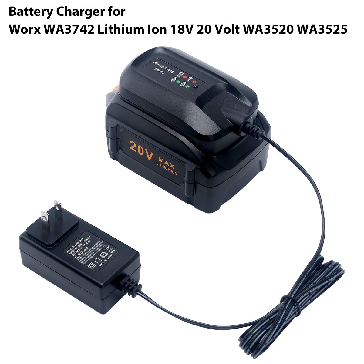 Qbmel 20Volt WA3742 Replacement Charger for Worx 18V&20V Lithium Battery WA3578 WA3580 WA3520 WA3525 Power Share WA3575 WA3512 WA3522 WA3544 WA3732 WA3875 WA3881 Cordless Tools Batteries