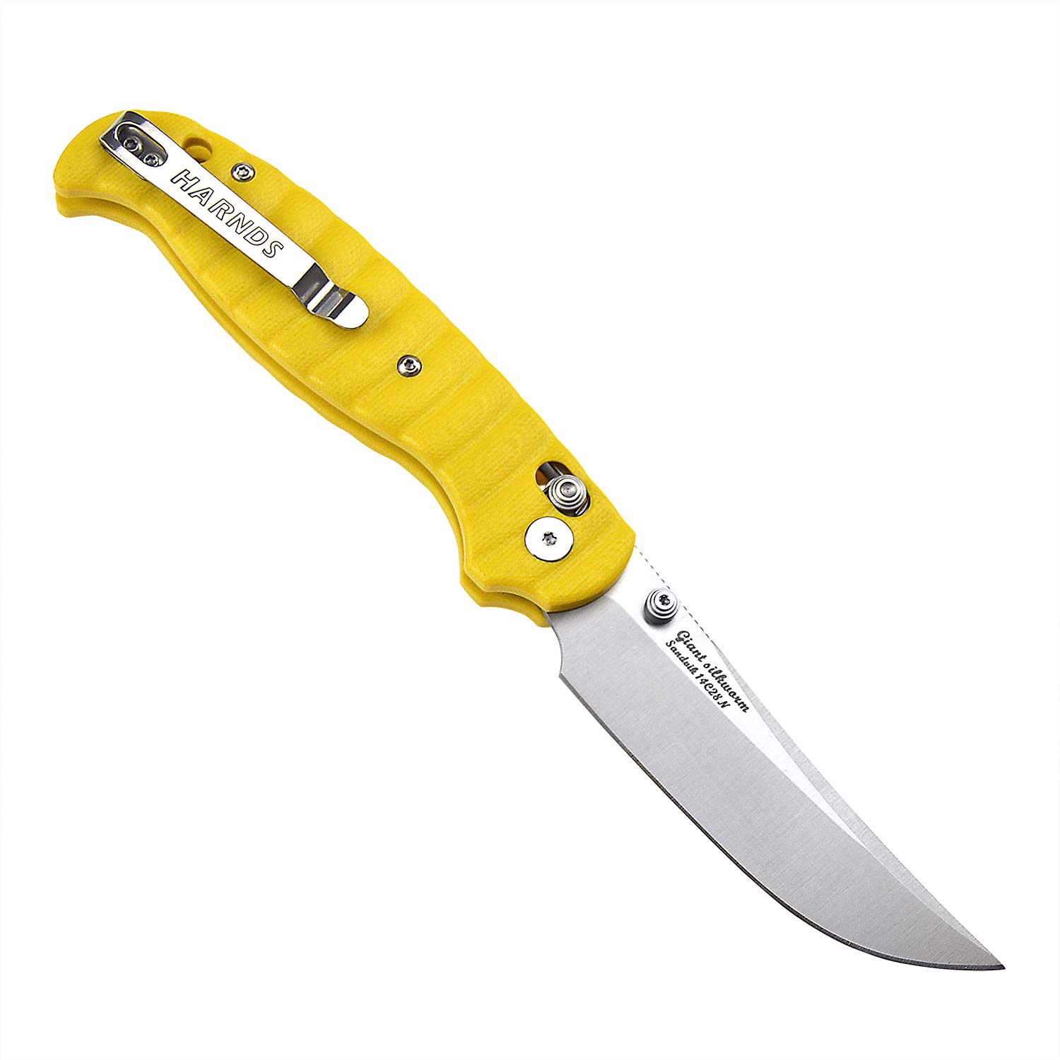 Harnds Giant Silkworm Tactical Folding Knife with SandvikSteel BladeG10 Handle Camping Pocket Knife with Reversible Pocket Clip (yellow)