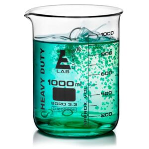 EISCO Heavy Duty Beaker, 1000ml - 5mm Thick, Uniform Walls - Superior Durability & Chemical Resistance - White Graduations - Borosilicate 3.3 Glass