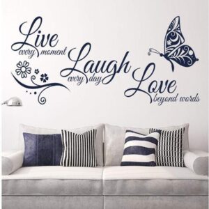 live love laugh set 3 wall sticker motivational wall decals,family inspirational wall stickers quotes(18x39, black)