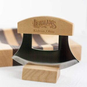 lehman's ulu crescent rocker knife, 6 inch curved stainless steel blade chops and minces salad, fruit, vegetables and herbs