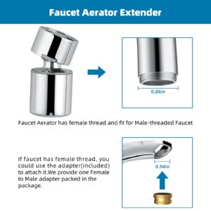 Hibbent NSF/ANSI/CAN 61 Certified Faucet Aerator, CUPC Certification 360-degree Swivel Kitchen Faucet Aerator, 2-Flow Sprayer Modes Faucet Replacement Part-55/64 Inch Female Thread, Polished Chrome