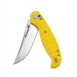 harnds giant silkworm tactical folding knife with sandviksteel bladeg10 handle camping pocket knife with reversible pocket clip (yellow)