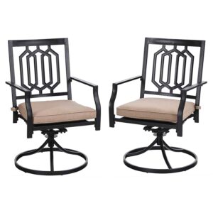 phi villa outdoor metal swivel chairs set of 2 patio dining rocker chair with cushion furniture set for garden backyard bistro, black