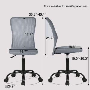 Ergonomic Office Chair Mesh Computer Chair Small Desk Chair Back Support Lumbar Support Modern Executive Adjustable Chair Mid Back Task Rolling Swivel Chair with Wheels Armless (Grey)