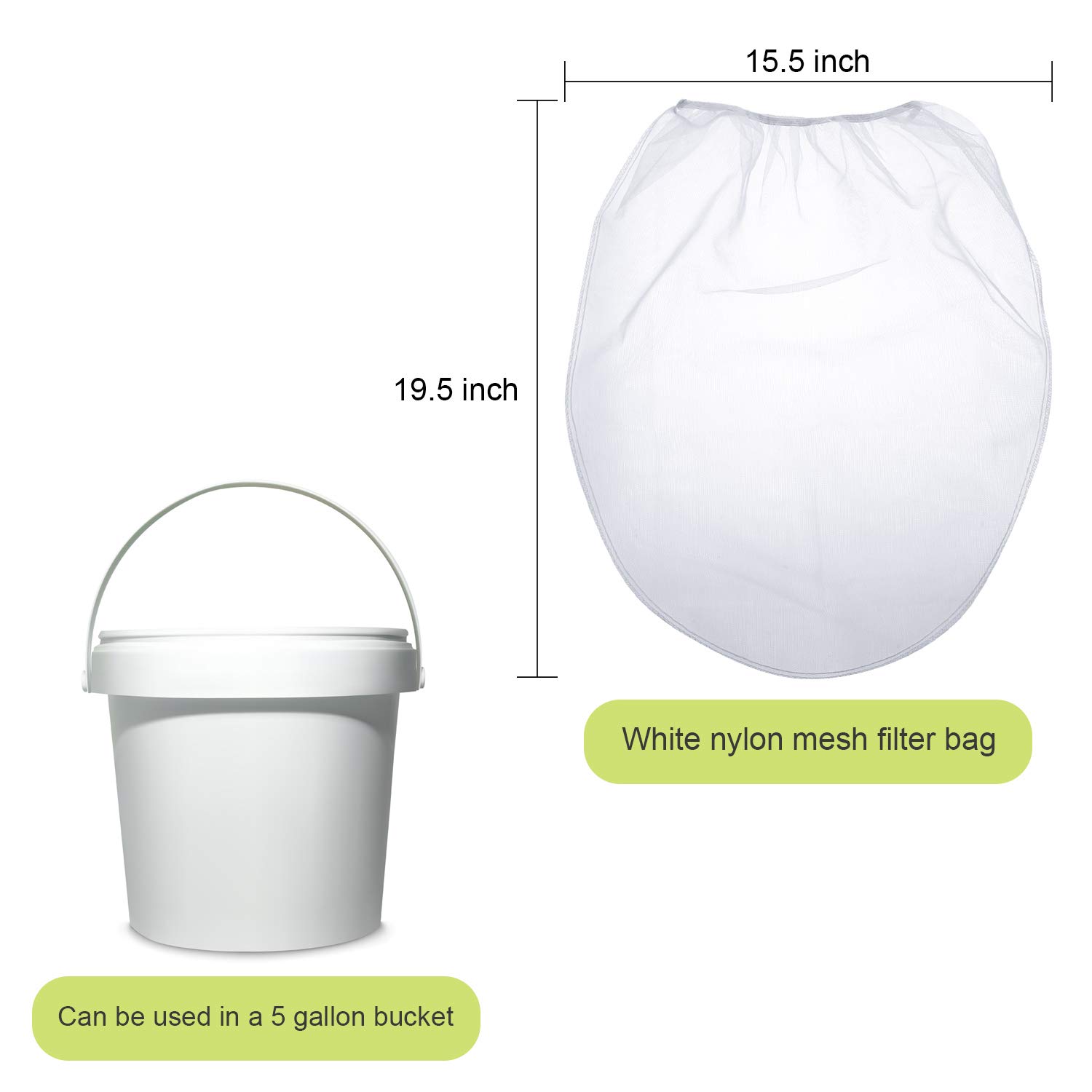 Paint Strainer Bags White Fine Mesh Filters Bag Bucket Elastic Opening Strainer Bags Hydroponic Paint Filter Bag for Paint Gardening (5 Pieces, 5 Gallon)