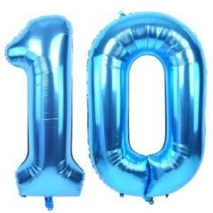 toniful 40 inch blue large numbers balloon birthday party decorations, foil mylar big number balloon digital 10 for 10th birthday, 10th anniversary, graduation ceremony photo shoot