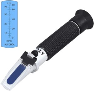 autoutlet alcohol refractometer with atc 0-80% vinometer alcohol tester - accurately measure abv, alcohol volume percent for spirits, liquor, distilled beverages, and homebrewing