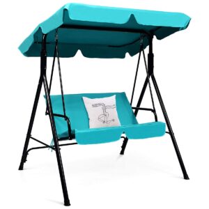 Tangkula 2 Person Porch Swing, Outdoor Swing with Removable Cushions, Solid Steel Structure, Patio Swing with Adjustable Canopy for Porch, Backyard, Garden, Balcony Turquoise